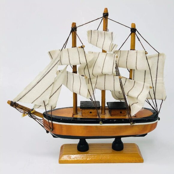Art | Vtg 8s Wood Sailing Ship Model Sailboat Decorative Miniature ...